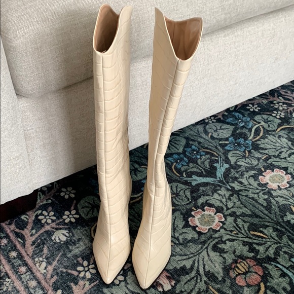 SCHUTZ | Shoes | Schultz Analeah Eggshell Crocembossed Kneehigh Boots ...